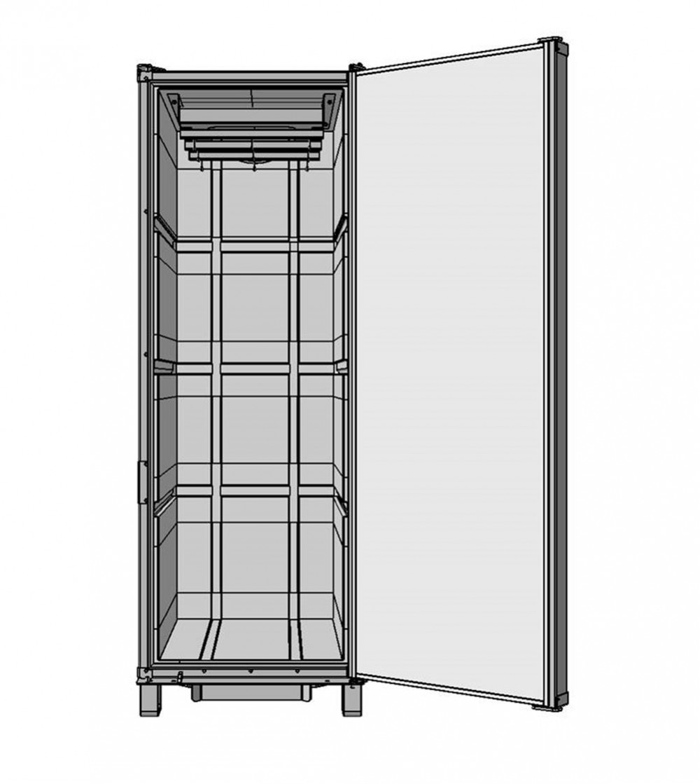 Rack with hooks for hanging meat.